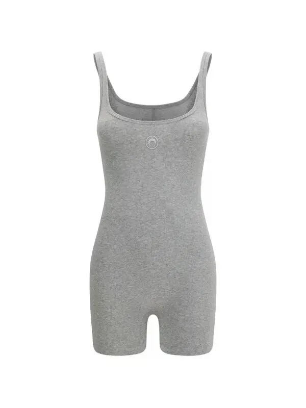MARINE SERRE Moon-logo Ribbed Playsuit - Grey