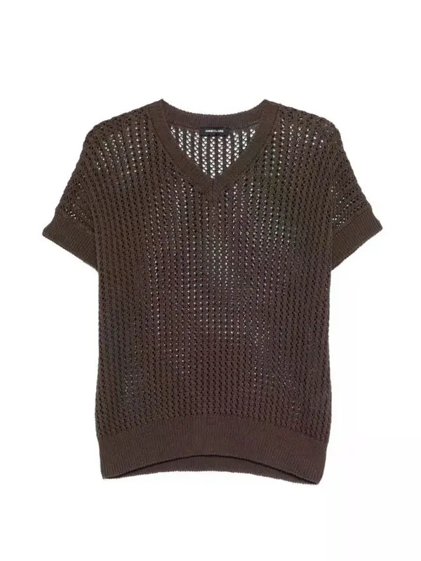 ANNE CLAIRE V-neck Open-knit Jacket