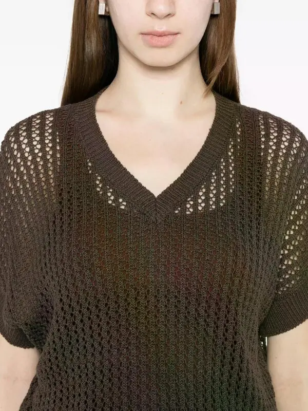 ANNE CLAIRE V-neck Open-knit Jacket