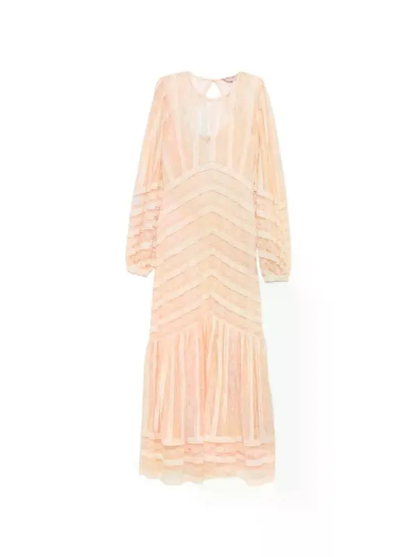 TWINSET Lace Striped Long Sleeve Maxi Dress