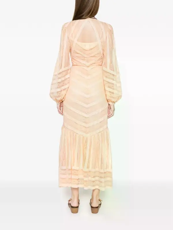 TWINSET Lace Striped Long Sleeve Maxi Dress