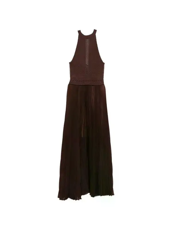 TWINSET Crochet Pleated Maxi Dress - Brown