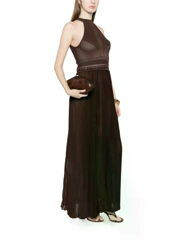 TWINSET Crochet Pleated Maxi Dress - Brown