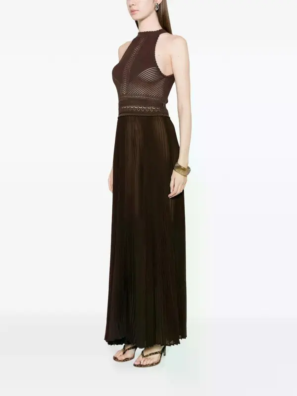 TWINSET Crochet Pleated Maxi Dress - Brown