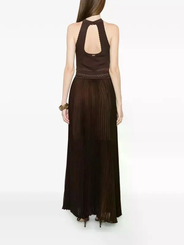 TWINSET Crochet Pleated Maxi Dress - Brown