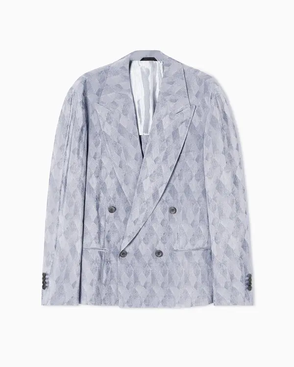 Giorgio Armani Viscose And Silk Jacquard Double-breasted Jacket - Grey