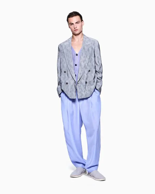 Giorgio Armani Viscose And Silk Jacquard Double-breasted Jacket - Grey