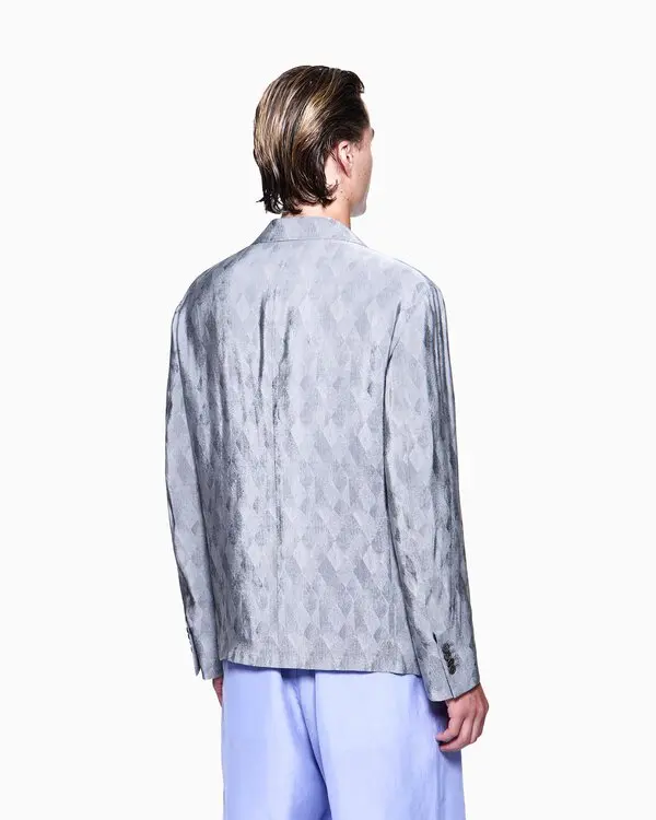 Giorgio Armani Viscose And Silk Jacquard Double-breasted Jacket - Grey
