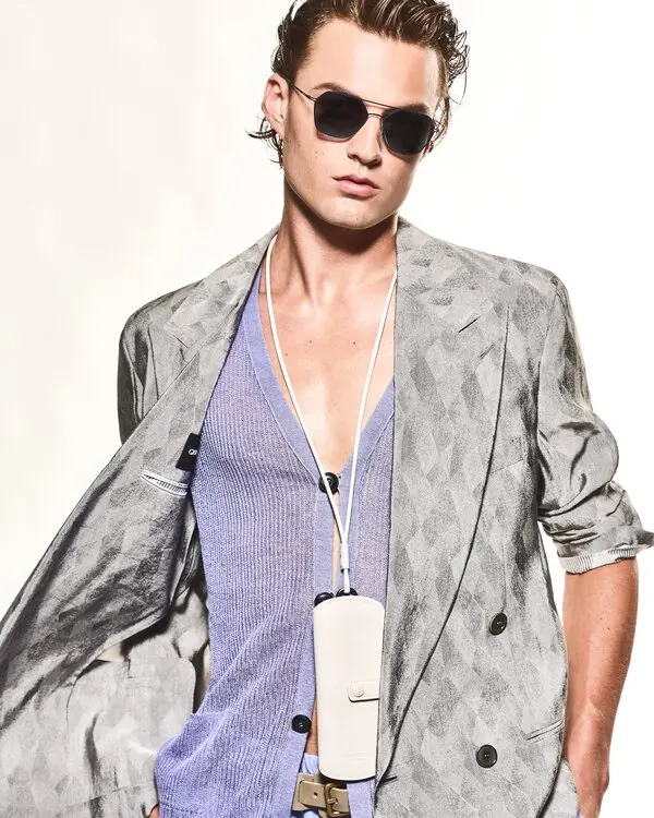 Giorgio Armani Viscose And Silk Jacquard Double-breasted Jacket - Grey