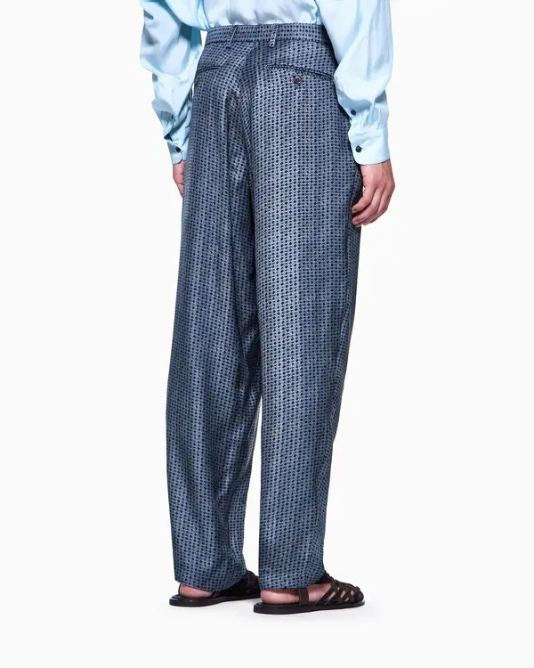 Giorgio Armani Printed Viscose Trousers - Blue