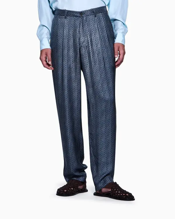Giorgio Armani Printed Viscose Trousers - Blue