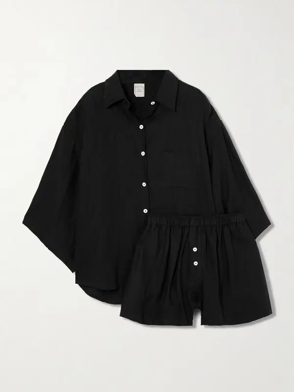 DEIJI STUDIOS Linen Shirt And Shorts Set - Black