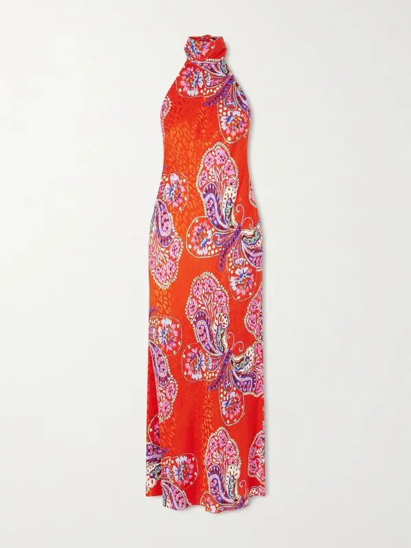 Rixo Maura Printed Satin Midi Dress