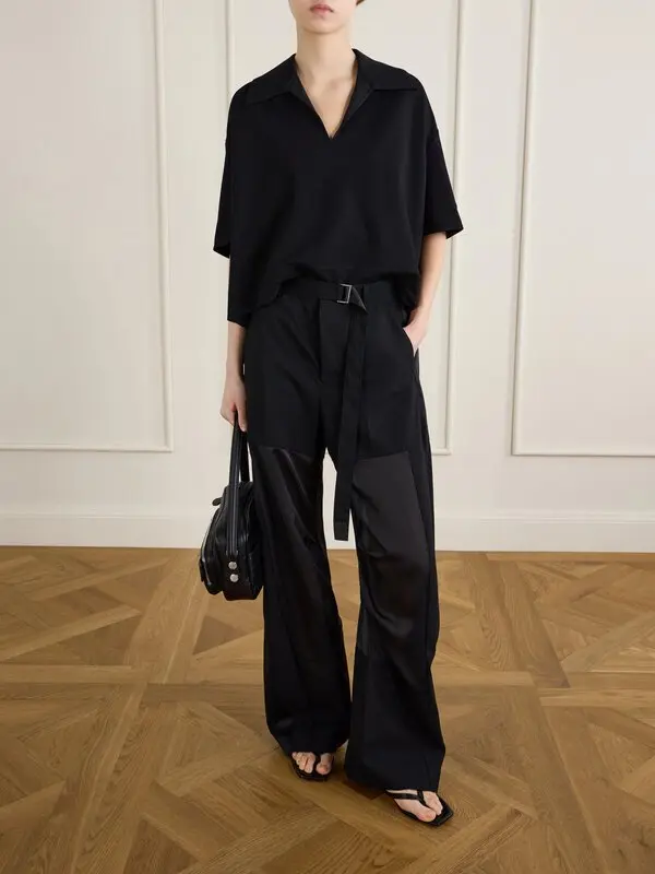 Sacai Belted Paneled Wide-leg Pants