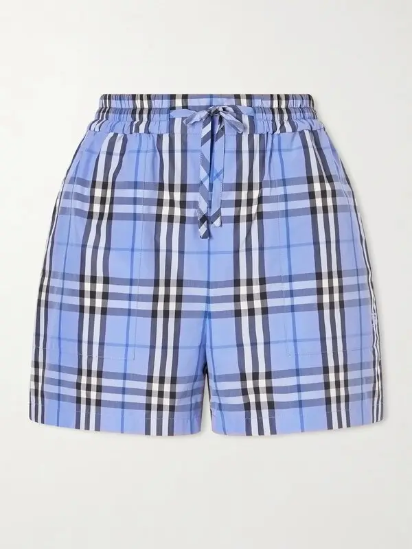 Burberry Plaid Drawstring Cotton Shorts - Blue