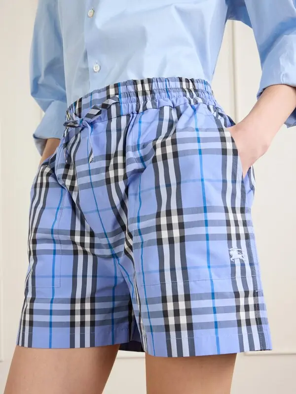 Burberry Plaid Drawstring Cotton Shorts - Blue