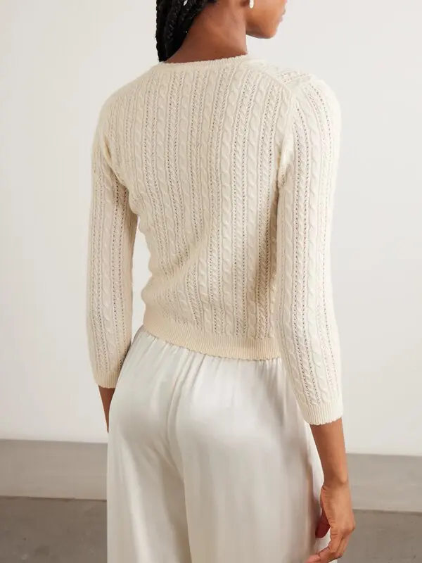 DÔEN Danae Cropped Cable-knit Cashmere Cardigan