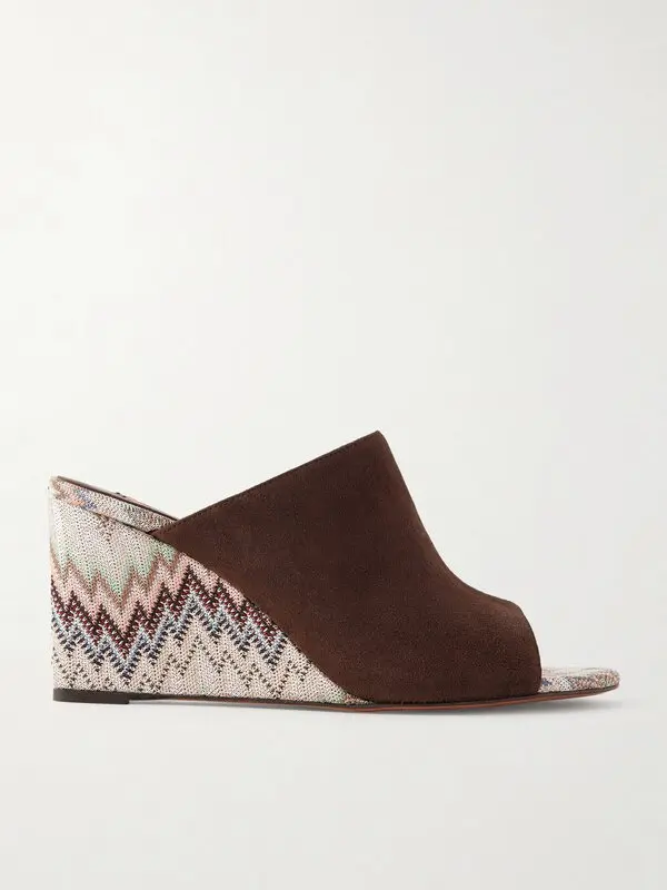Missoni Mabel Striped Woven Suede Wedge Mules - Black