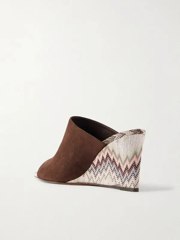 Missoni Mabel Striped Woven Suede Wedge Mules - Black