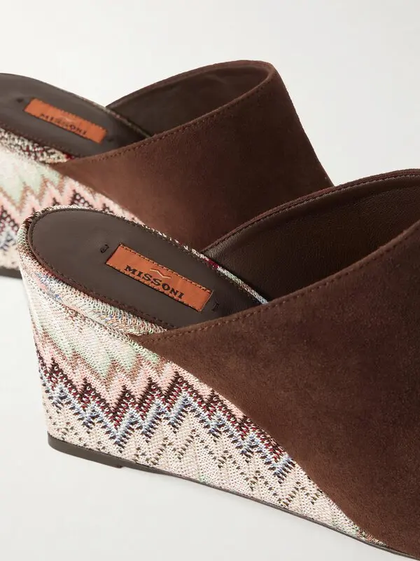 Missoni Mabel Striped Woven Suede Wedge Mules - Black