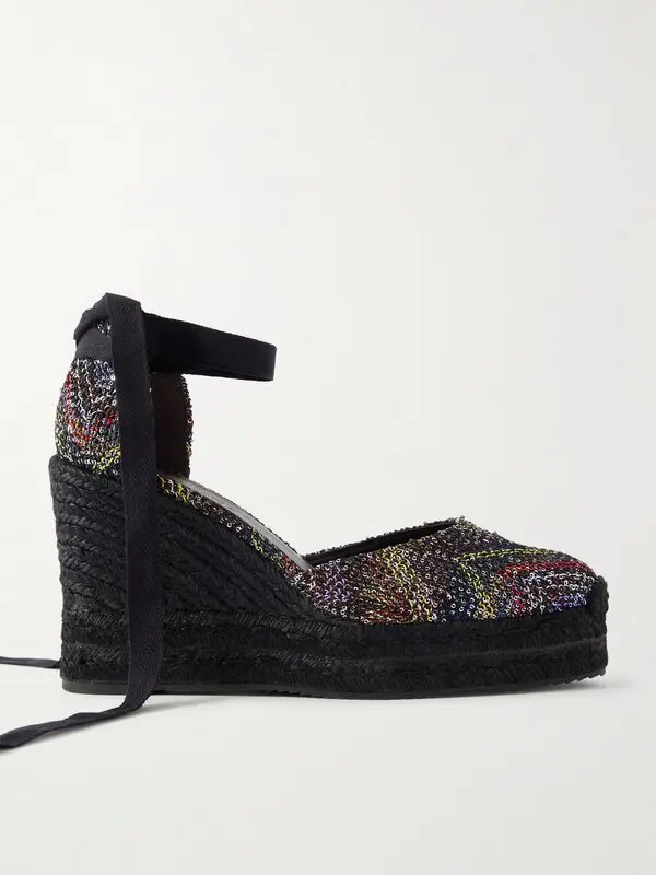 Missoni Eva 80 Striped Woven Wedge Sandals - Brown