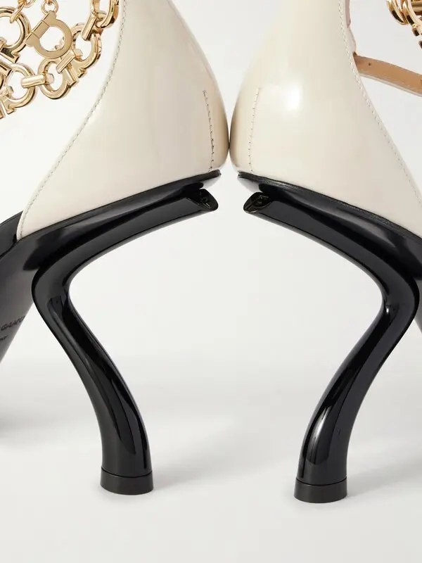 FERRAGAMO Two-tone Patent-leather Pumps With Gold-tone Anklet