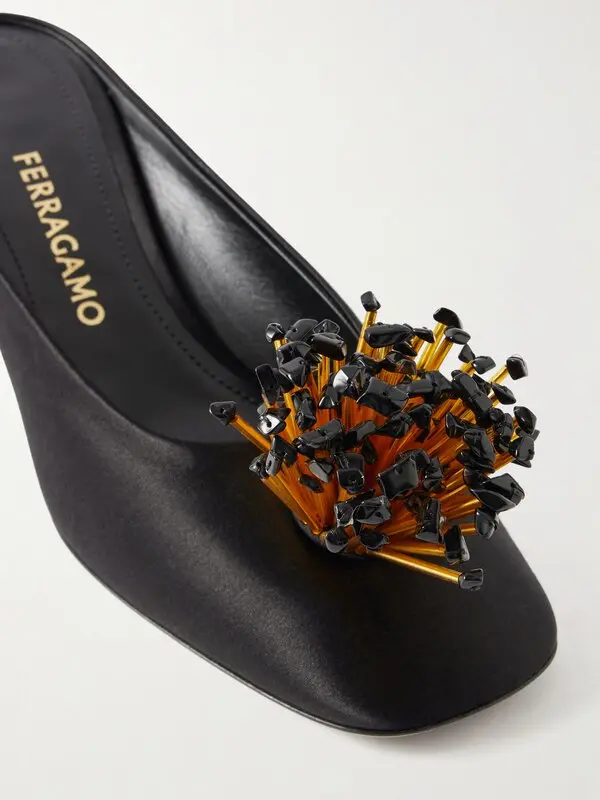 FERRAGAMO Safi Crystal-embellished Satin Mules