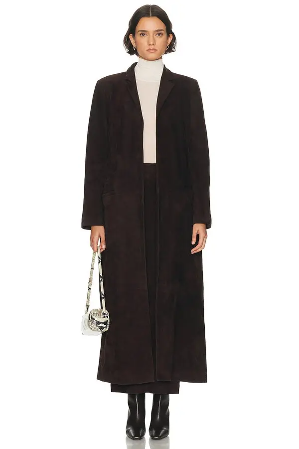 ST. AGNI Suede Tailored Coat - Coffee
