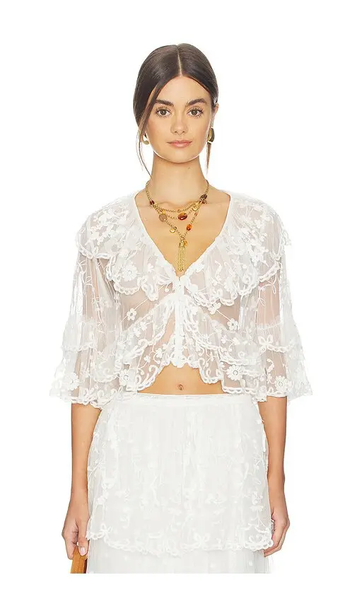 LoveShackFancy Vessia Lace Cropped Top - Ivory