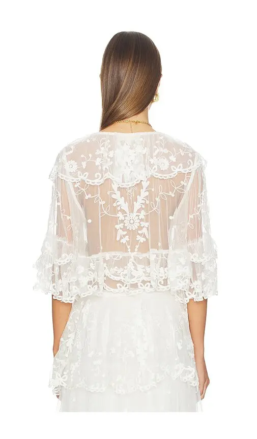LoveShackFancy Vessia Lace Cropped Top - Ivory
