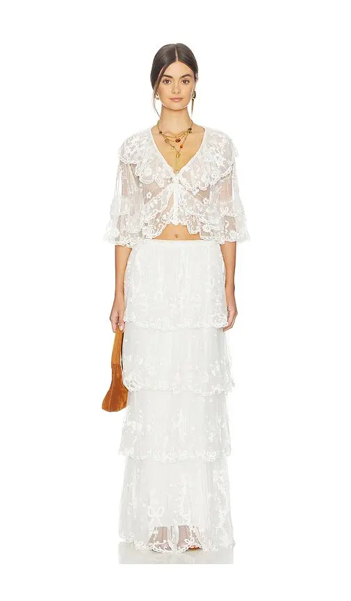 LoveShackFancy Vessia Lace Cropped Top - Ivory