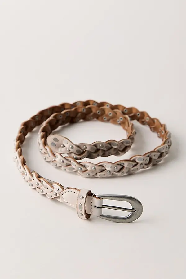 Free People Braided Leather Studded Belt - Cloud