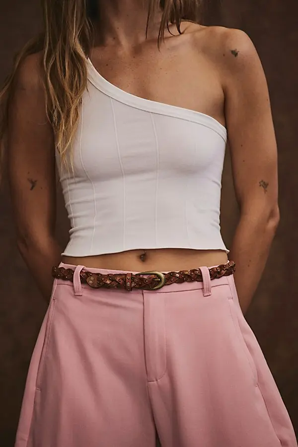 Free People Sol Slim Studded Belt - Cognac