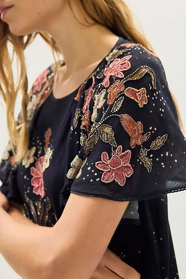 Free People Tropics Beaded Mini Dress - Black Combo