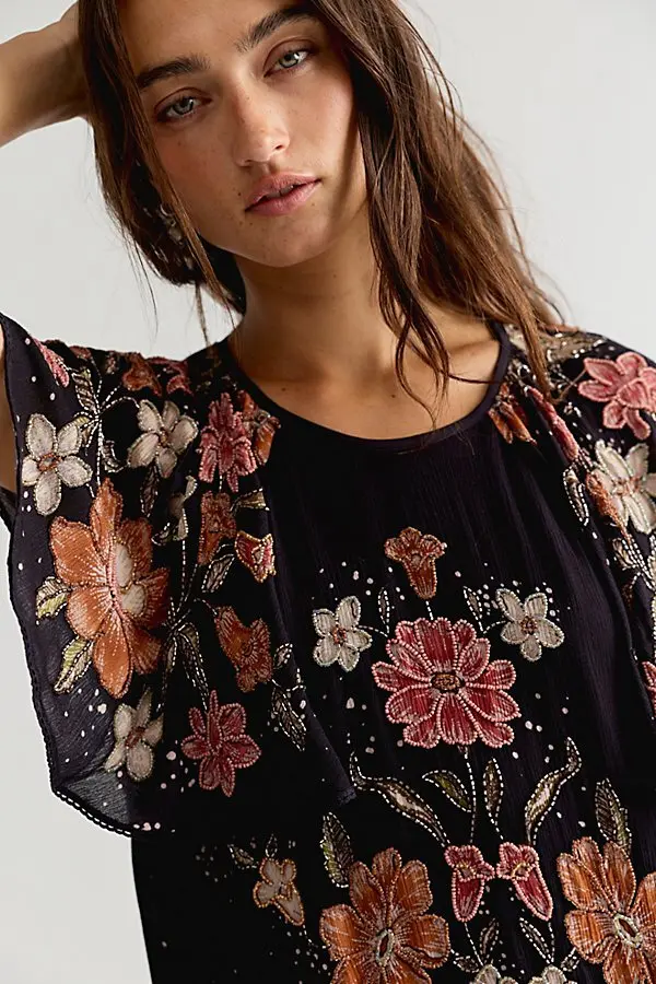 Free People Tropics Beaded Mini Dress - Black Combo