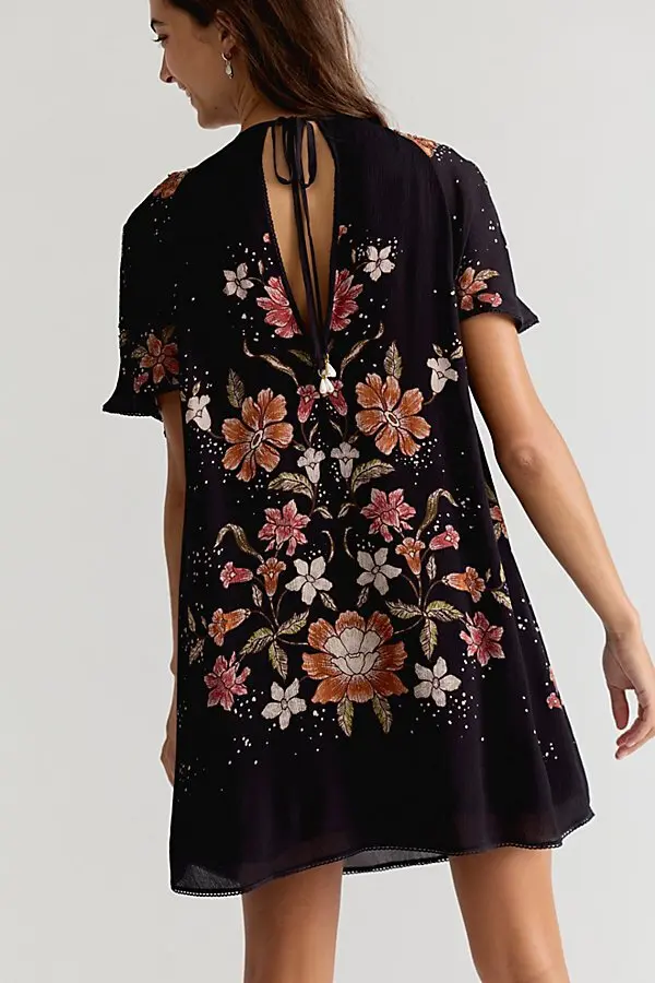 Free People Tropics Beaded Mini Dress - Black Combo