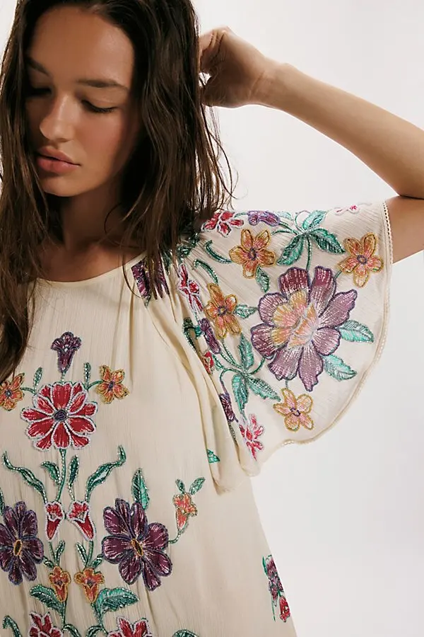 Free People Tropics Beaded Mini Dress - Tea Combo