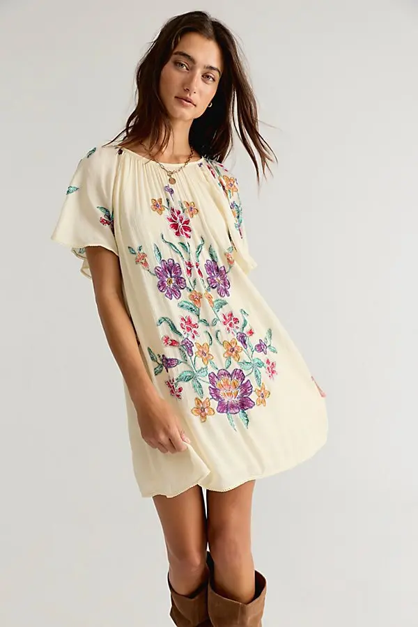Free People Tropics Beaded Mini Dress - Tea Combo