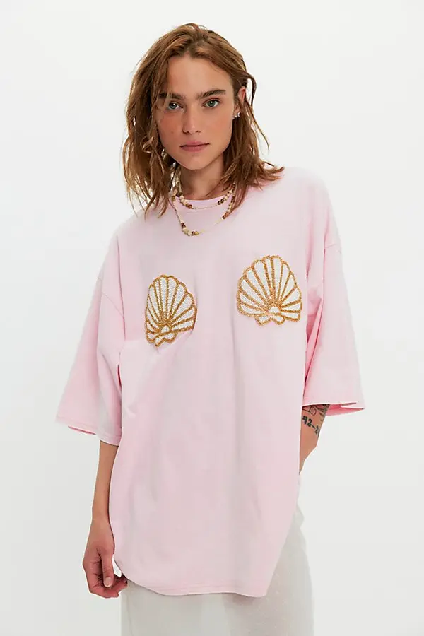 SABBI Sparkle Shell Oversized Tee - Pink