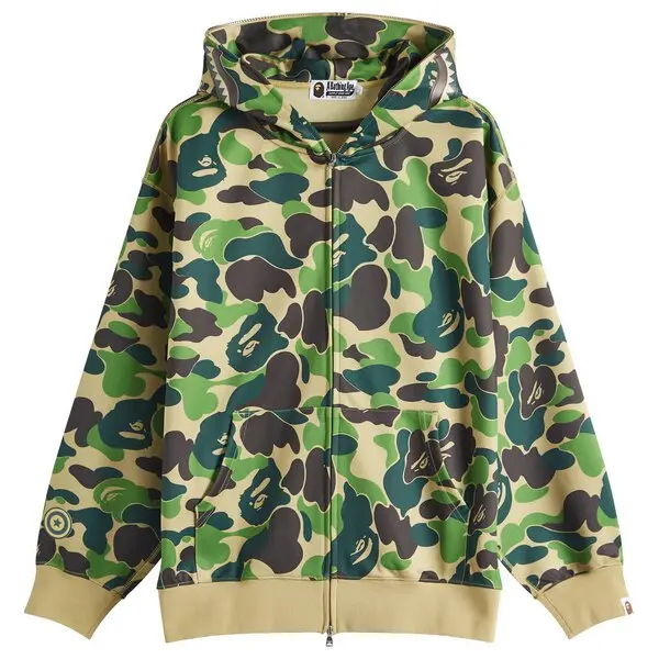 A BATHING APE Abc Camo Rayon Shark Full Zip Hoodie - Green