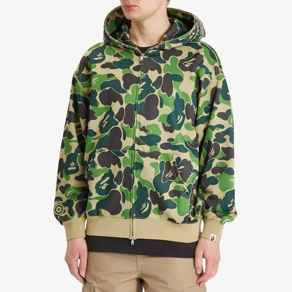 A BATHING APE Abc Camo Rayon Shark Full Zip Hoodie - Green