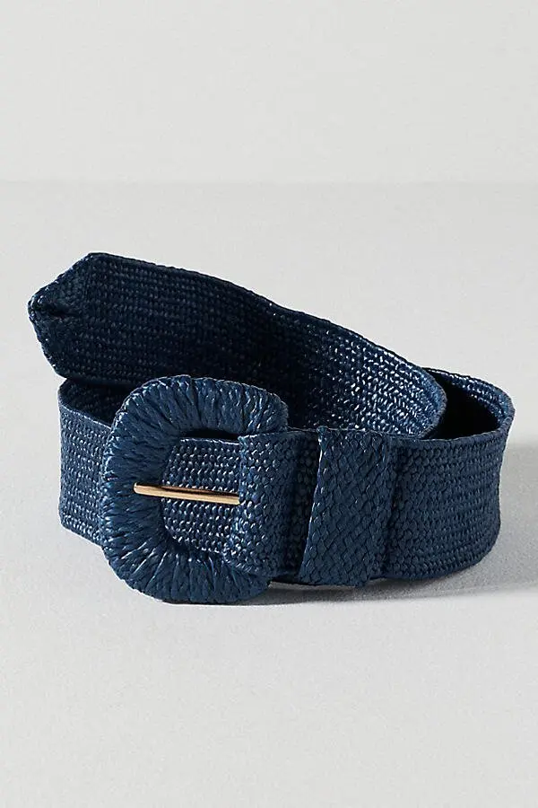 Anthropologie Raffia Stretch Waist Belt - Navy