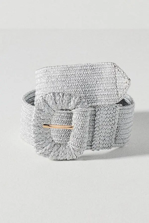 Anthropologie Raffia Stretch Waist Belt - Silver