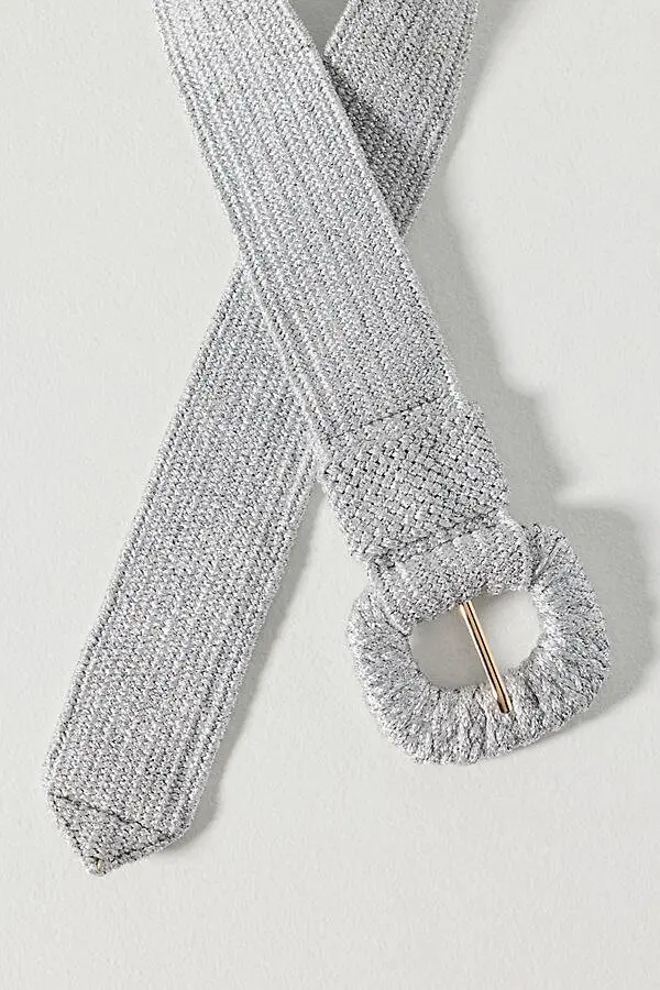 Anthropologie Raffia Stretch Waist Belt - Silver