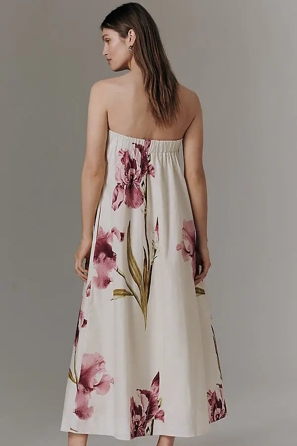 Anthropologie Strapless Floral Midi Dress