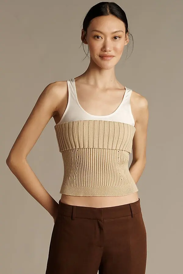 Central Park West Foldover Layered Sweater Tank Top