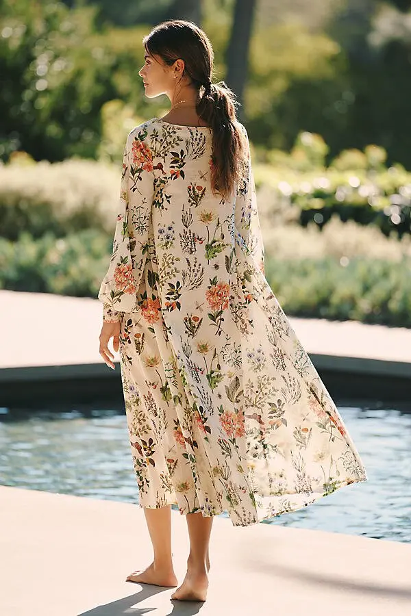 RO'S GARDEN Linda Long-sleeve Midi Dress