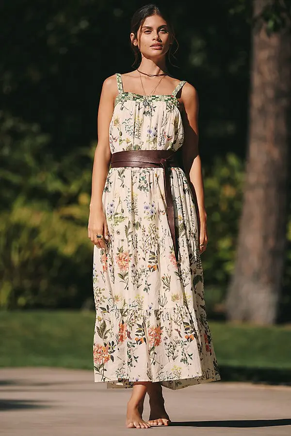 RO'S GARDEN Natasha Square-neck Tiered Maxi Dress