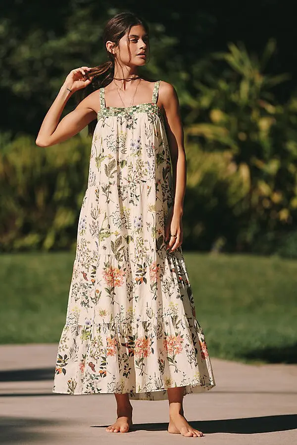 RO'S GARDEN Natasha Square-neck Tiered Maxi Dress