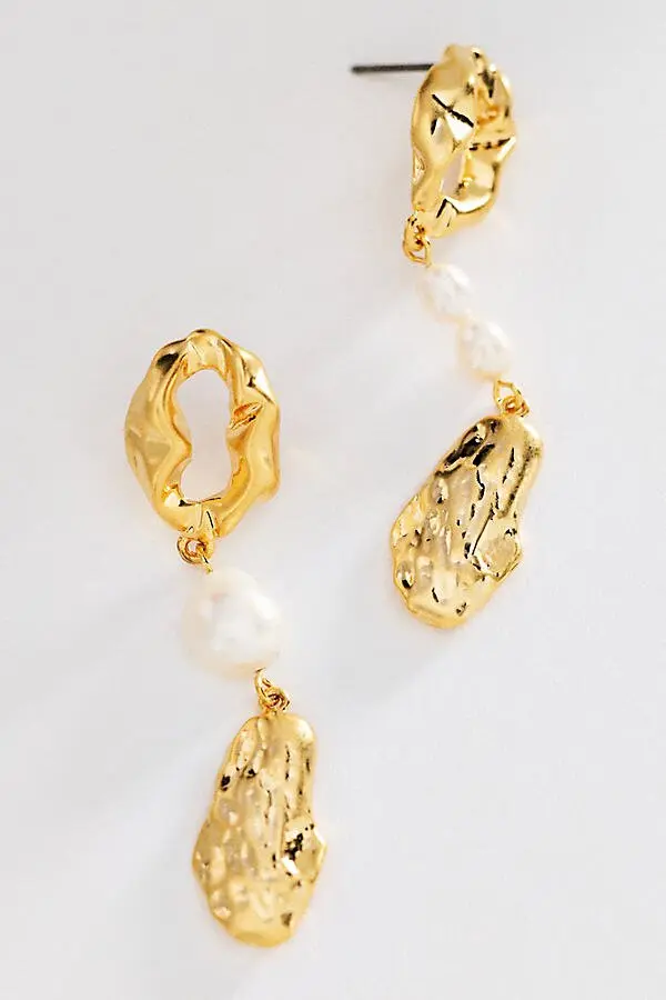 Anthropologie Asymmetrical Drop Earrings - Pearl